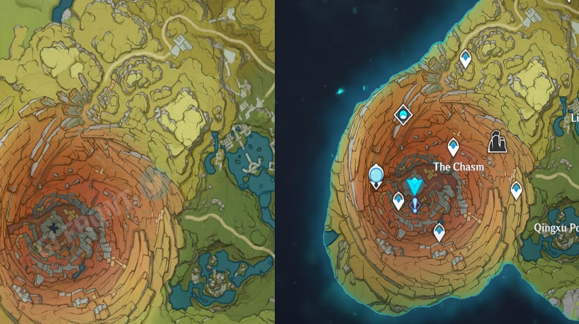 The Chasm Region을 제시하여 더 크게, Genshin Impact Map을 탐색하는 방법은 무엇입니까?