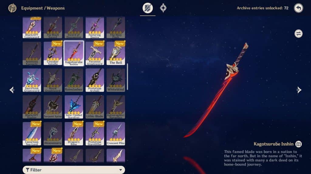 Stat dan Bonus Kagotsurube Isshin, Pedang Kaedehara Kazuha